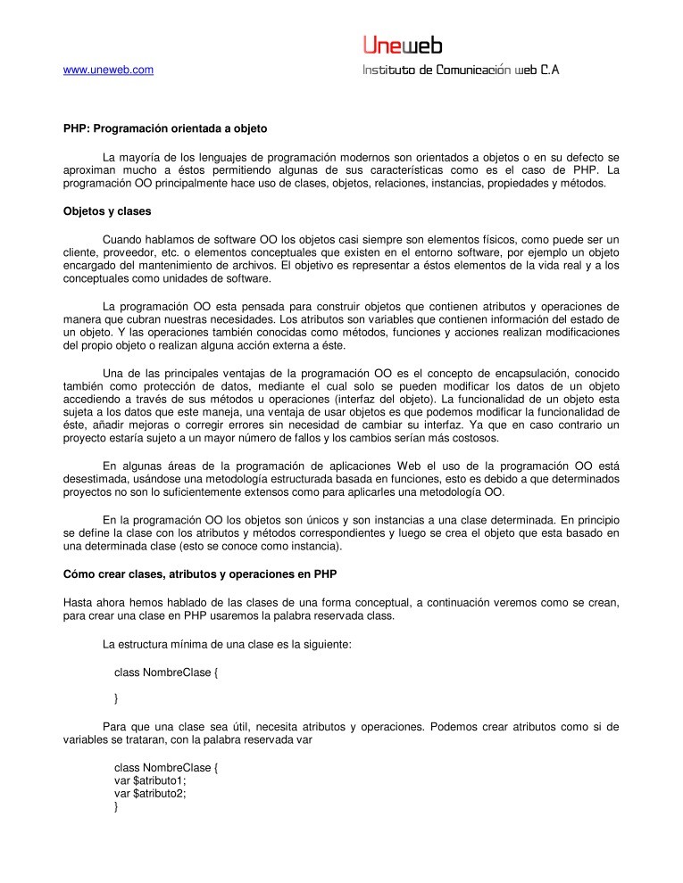 PDF de programación - PHP: Programación orientada a objeto